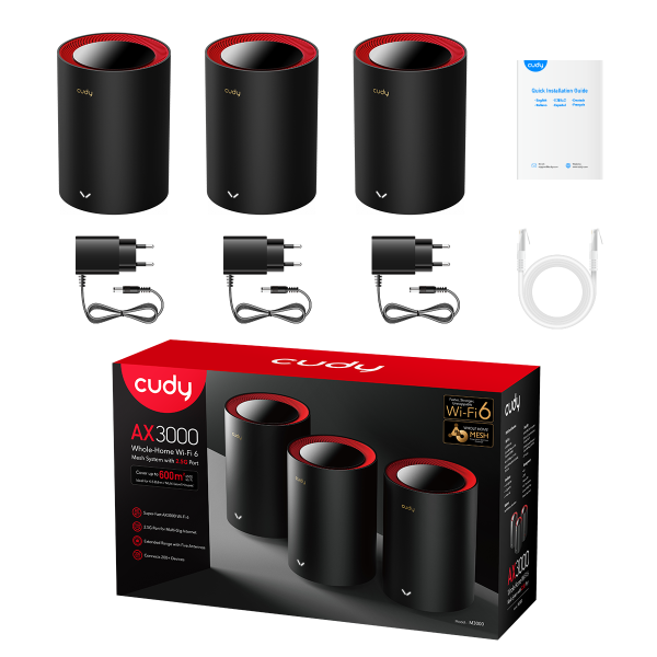 Cudy M3000 3-Pack AX3000 Dual Band 2.4Ghz+5Ghz WiFi6 MESH, 2.5G WAN+GE LAN, 5x Antena 128MB/2