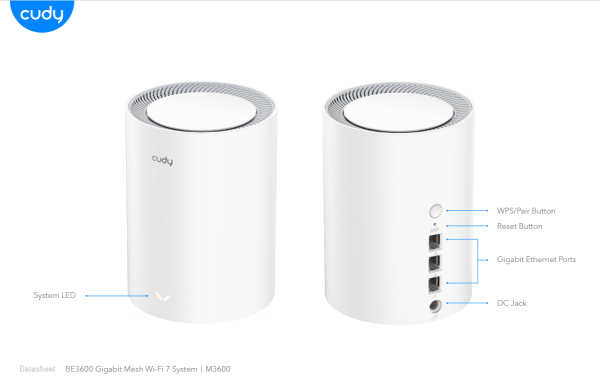 CUDY M3600(1-PACK), BE3600 GIGABIT MESH WI-FI 7 SYSTEM, 2882 MBPS + 688 MBPS IPV6