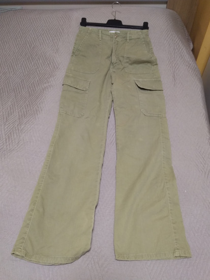 ZARA Maslinaste,VISOK STRUK, Cargo Pantalone,34/36