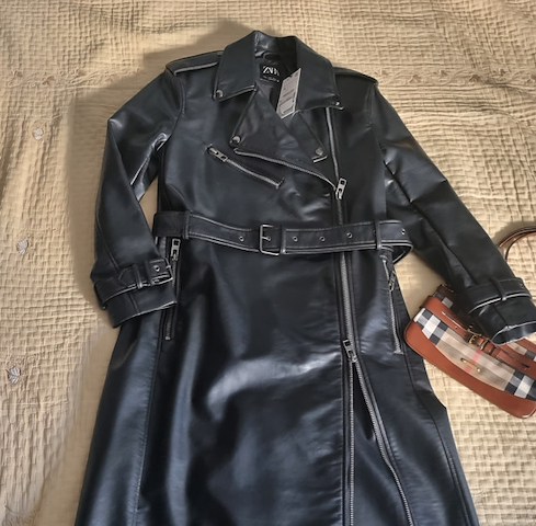 Zara Crni Dugi Trench Mantil od eko koze NOV S/M
