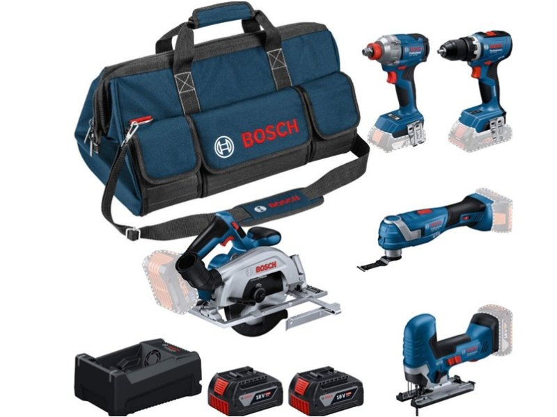 BOSCH PLAVI ALAT AKUMULATORSKI SET BOSCH GSR 18V-65 + GDX 18V-285 + GKS 18V-57-2 + GOP 18V-34 + GST 18V-125 S + 2 X 5,0AH + TORBA (0615A500BV)