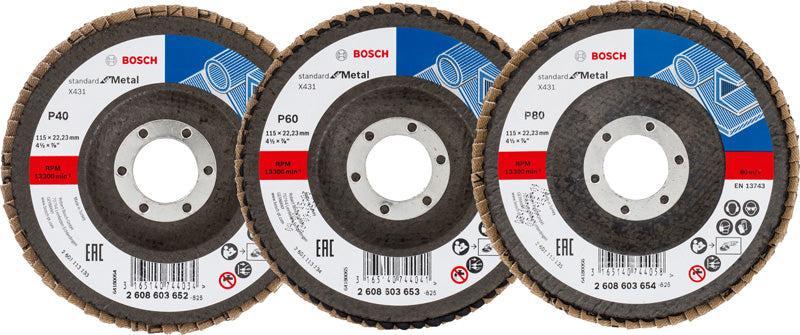 BOSCH Flap Discs X431 Mixed Grit Set (Angled Fibre Backing 115 mm) - (061599764U)