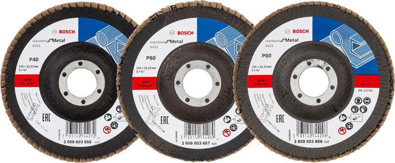BOSCH Flap Discs X431 Mixed Grit Set (Angled Fibre Backing 125 mm) - (061599764Y)