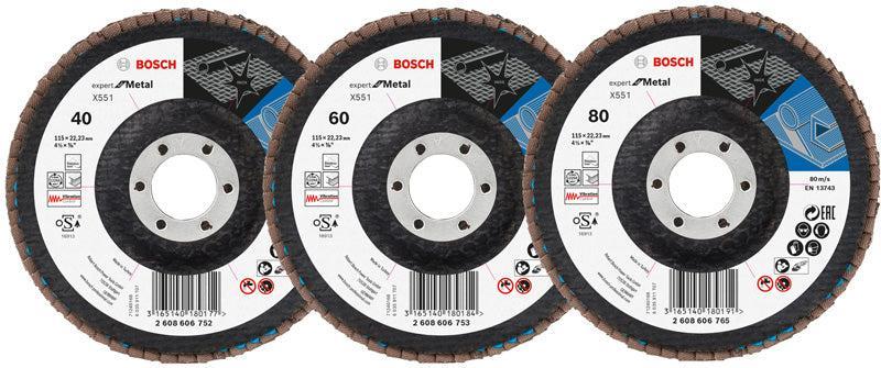 BOSCH Flap Discs X551 Mixed Grit Set (Angled Fibre Backing 115 mm) - (061599764T)