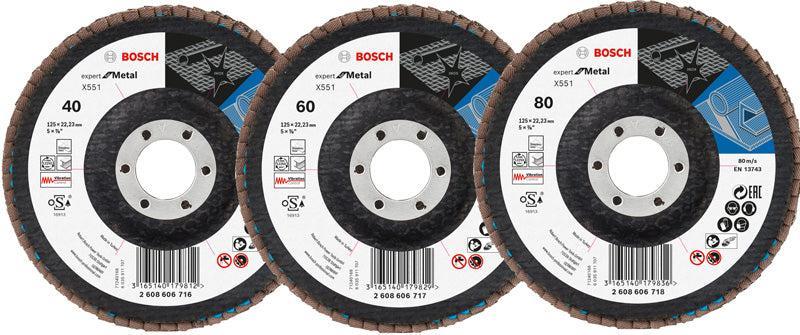 BOSCH Flap Discs X551 Mixed Grit Set (Angled Fibre Backing 125 mm) - (061599764S)