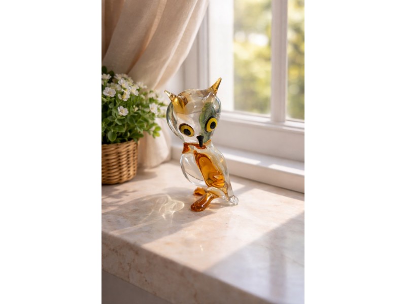 Staklena figura sove, murano stil, visina 10,5 cm