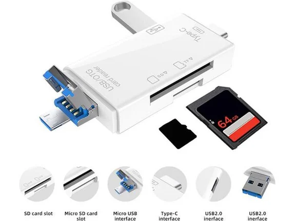 JWD Čitač kartica USB OTG 6u1 beli