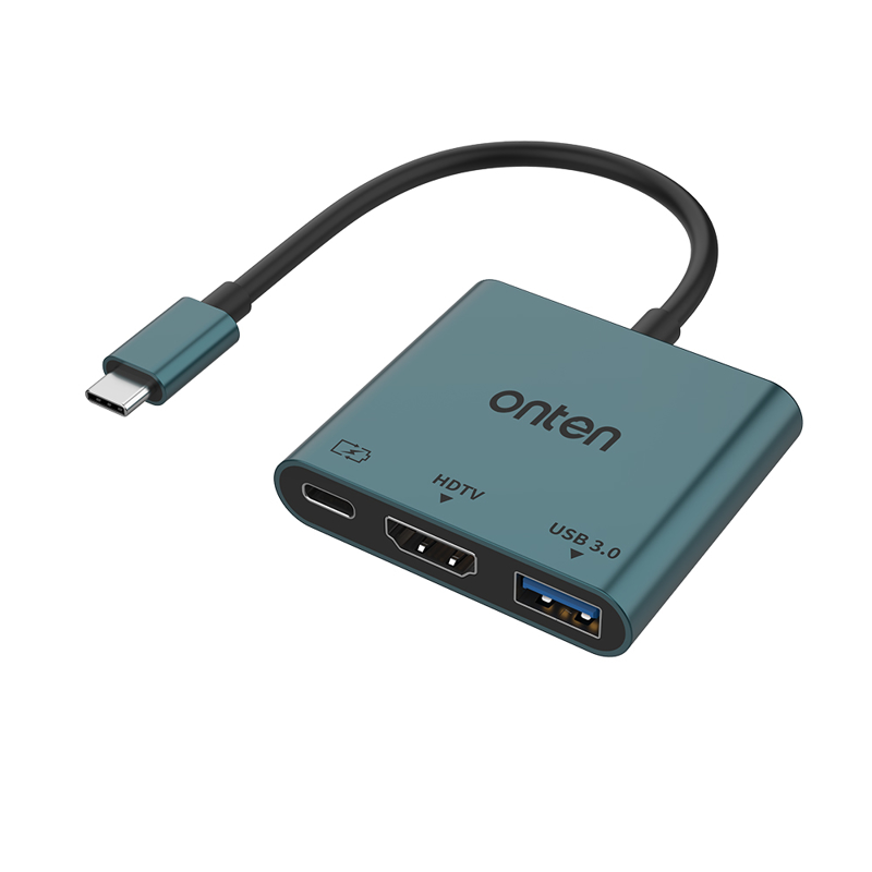 Adapter USB Type-C na HDMI (zenski) 4K 30Hz + USB 3.0 5Gbps + USB Type-C PD 3.0 100W 13cm (OTN-9175) Onten