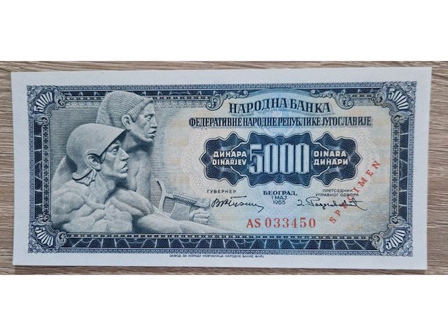 5000 dinara 1955 UNC Specimen
