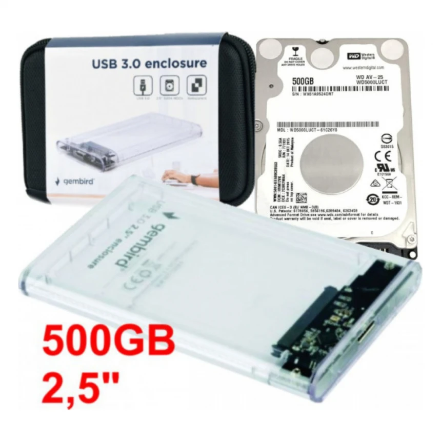 HDD 2.5 * 500GB SET USB 3.0 SATA eksterno kuciste + 500GB WD5000LUCT SEAGATE EE2-U3S9-6 (1899)
