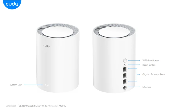 Cudy M3600(1-Pack), BE3600 Gigabit Mesh Wi-Fi 7 System, 2882 Mbps + 688 Mbps IPv6