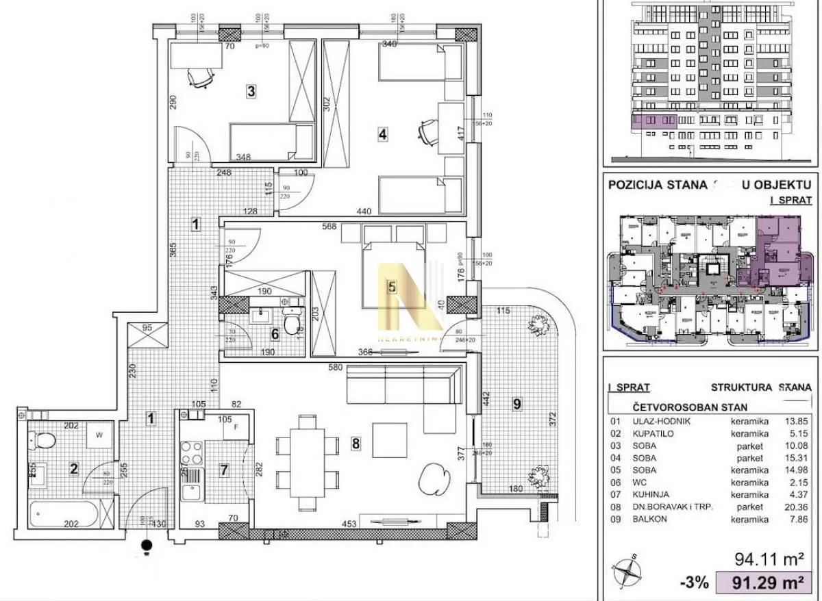 Prodaja, četvorosoban stan, 92m², Telep, Novi Sad Sve Podlokacije