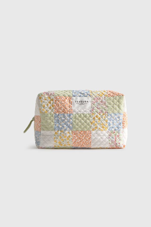Gesteppte Kosmetiktasche aus Baumwoll-Patchwork