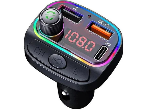Bluetooth FM transmiter C14 RGB QC3.0 + PD crni