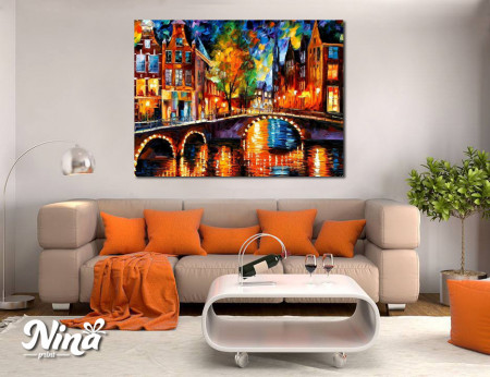 Reprodukcija Leonid Afremov – Noćni most i refleksije grada RP019