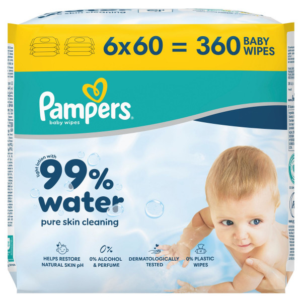 Pampers baby vlazne maramice 99% water 6x60kom