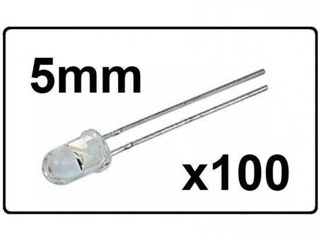 LED diode 5 mm – belo svetlo, pakovanje 100 kom - Tip: THT LED (sa