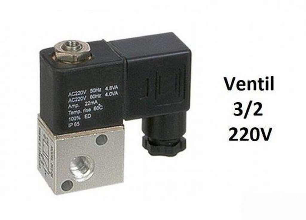 Elektromagnetni ventil 3/2, 220V AC Opis: - Tip: 3/2 (tri priključka