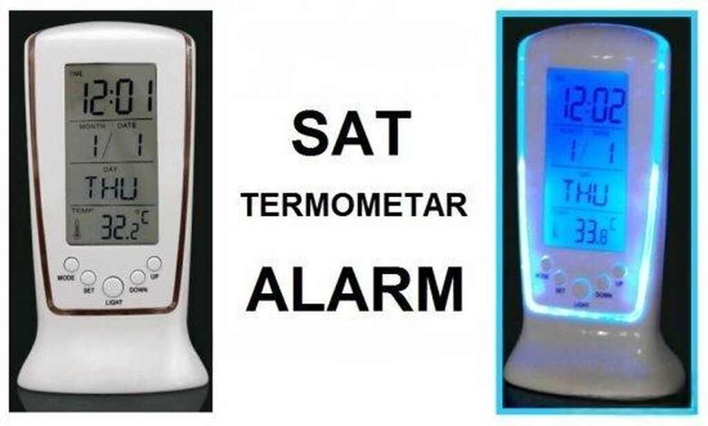 Digitalni stoni sat sa termometrom i alarmom - Veliki LCD ekran sa