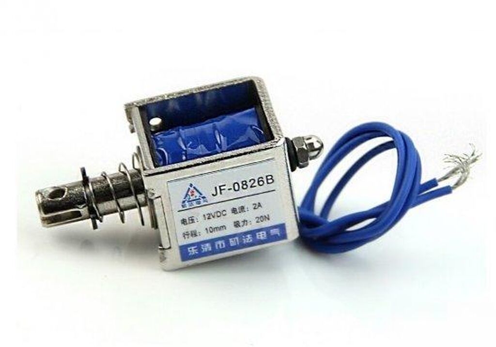 Mini elektromagnetni aktuator (solenoid) JF-0826B – 12 V DC, vučna