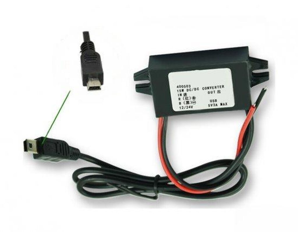 DC/DC konverter 12/24 V na 5 V USB, 15 W (5 V / 3 A) sa kablom i