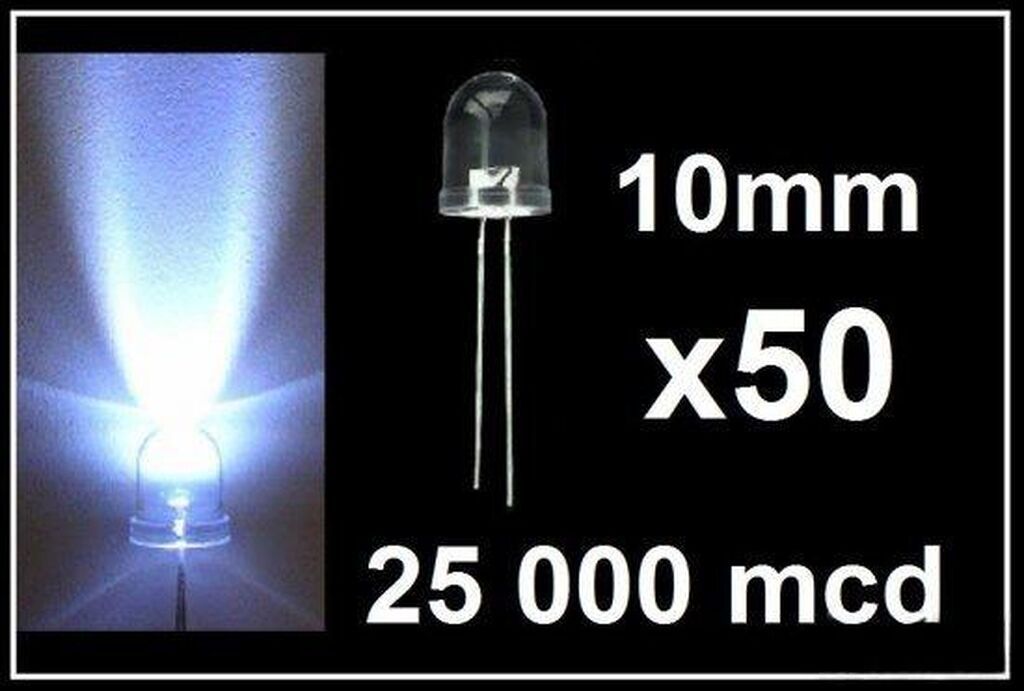 Super-jake bele LED diode – set od 50 komada - Prečnik: 10 mm