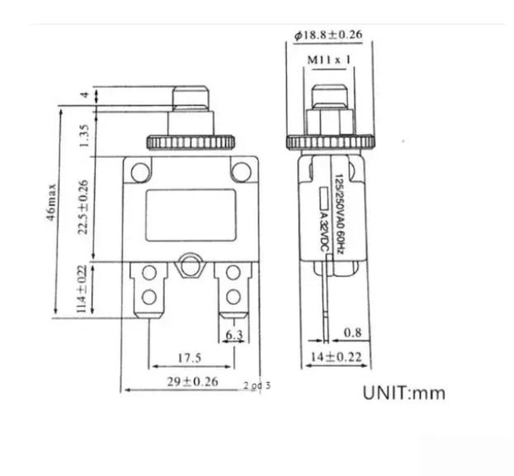 Automatski termalni osigurač (prekidač) MR1 – 20A - Naziv/serija: MR1