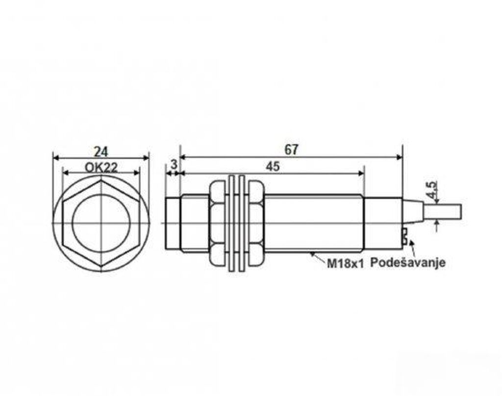 Fotoelektrični senzor – barijera, PNP NC, domet 5 m - Tip