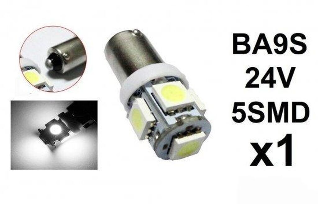 LED sijalica BA9S 24V, 5 SMD – bela svetlost - Tip grla: BA9S (mini
