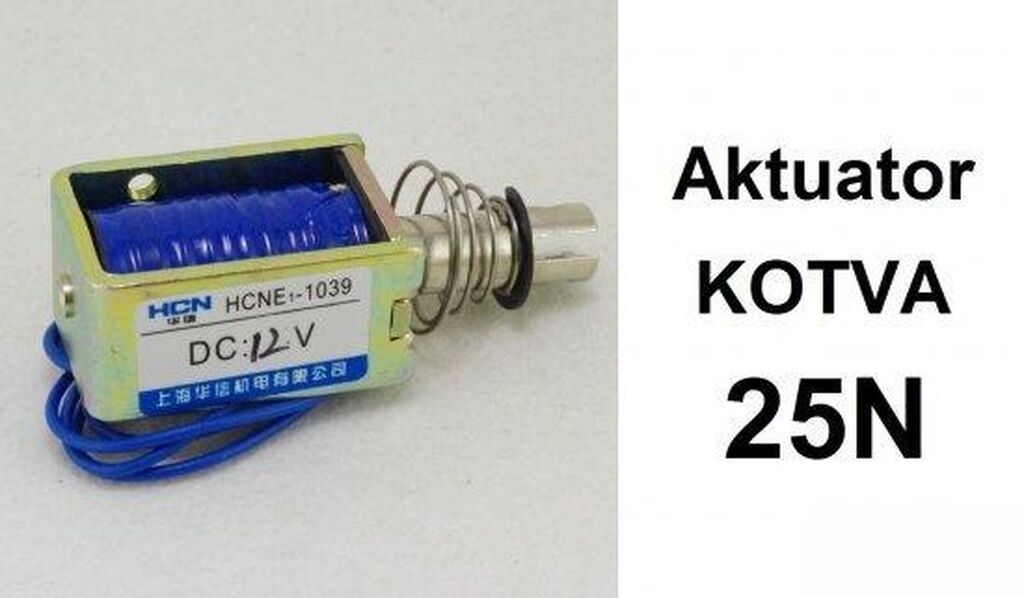 Aktuator/solenoid KOTVA 25N – DC 12V, model HCNE1-1039. Tehničke