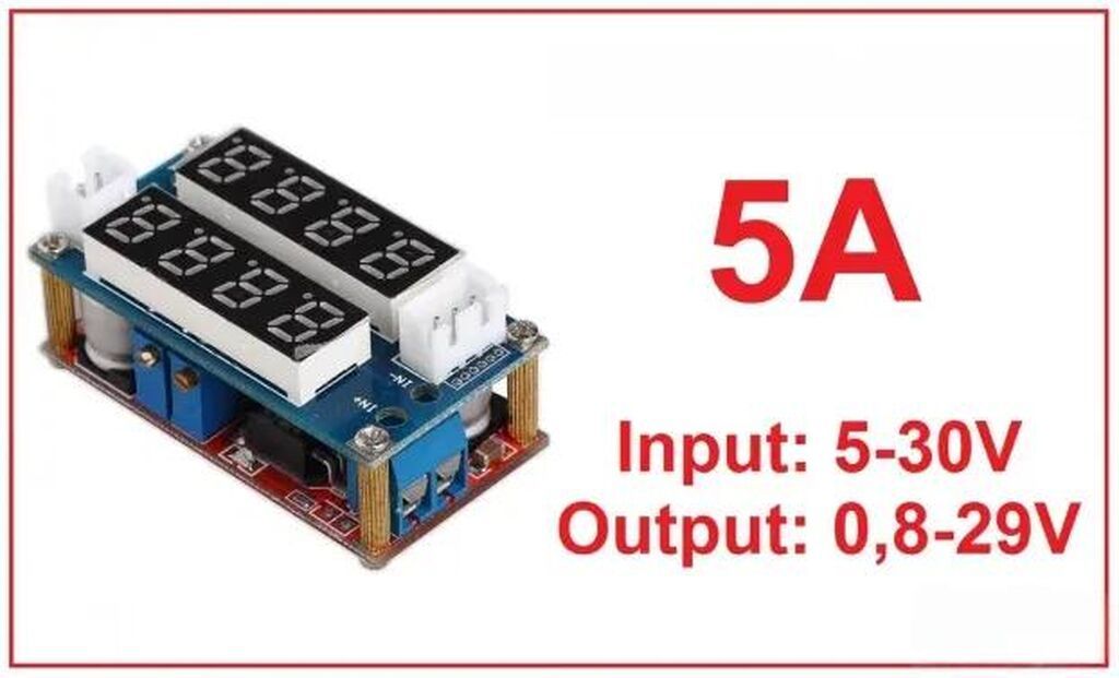 DC-DC step-down (buck) modul sa voltmetrom i ampermetrom, 5 A Ključne