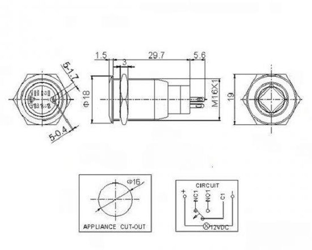 Metalno taster dugme sa svetlećim prstenom (Power simbol) - Tip