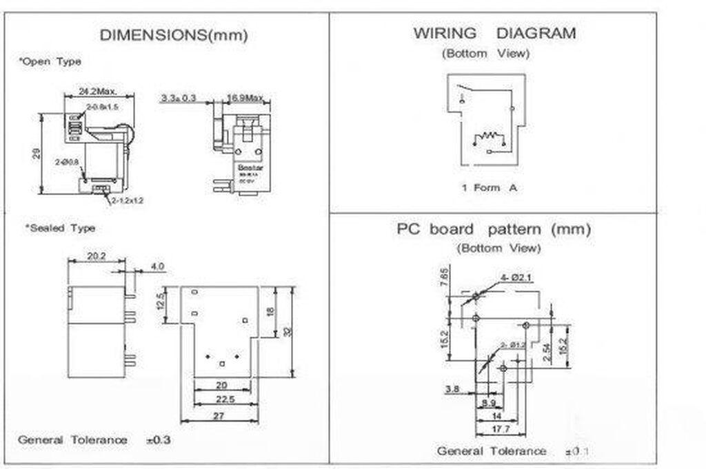 SNGL relej Songle SLA-12VDC-SL-A, 1 Form A (SPST-NO), za PCB ugradnju