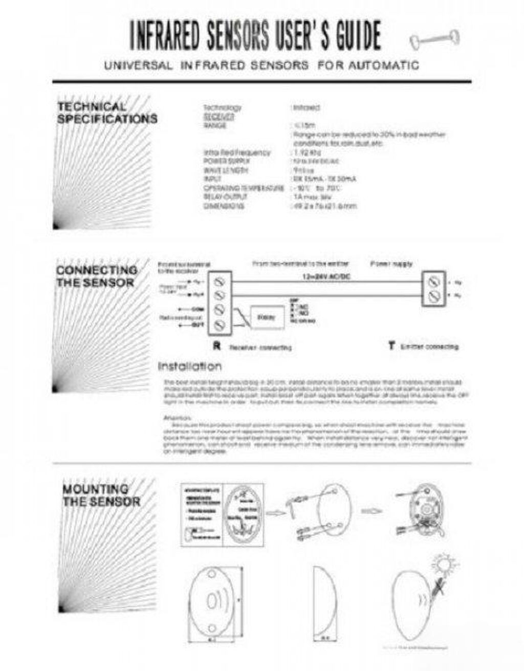 Infracrveni bezbednosni fotoćelijski senzori za automatske kapije
