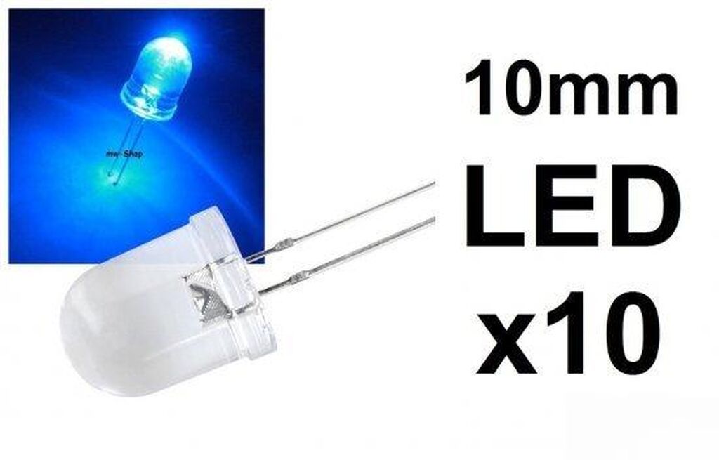 Plavi LED set – 10 komada, prečnik 10 mm - Tip: THT (sa dve nožice)