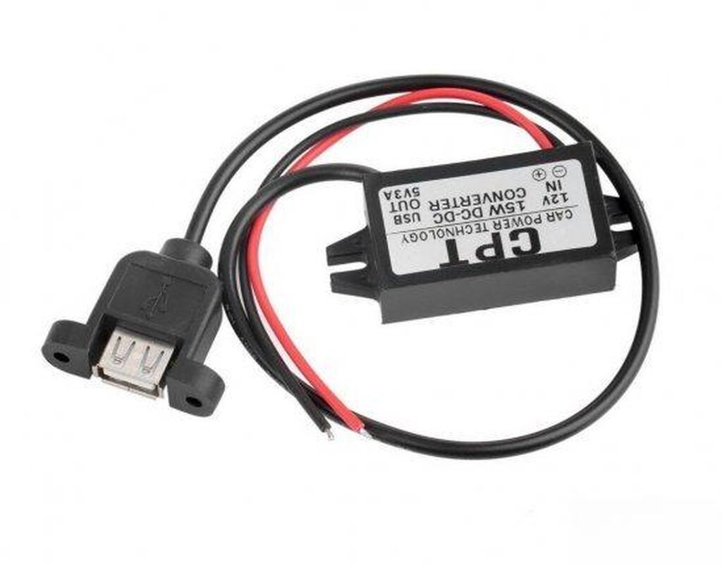 USB DC-DC konverter 12V na 5V (3A) sa panel‑mount USB priključkom -