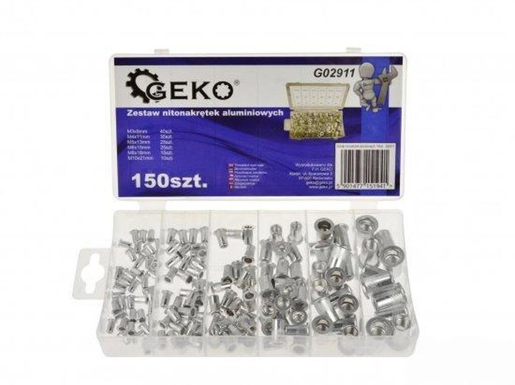 GEKO G02911 – Set aluminijumskih nitna matica, 150 kom - Komplet