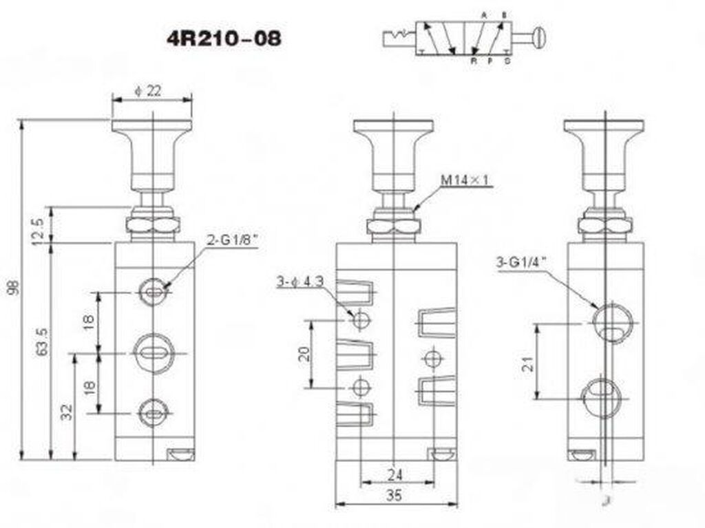 Pneumatski ručni ventil AIRTAC 4R210-08 – tip 5/2, navoj G1/4" -