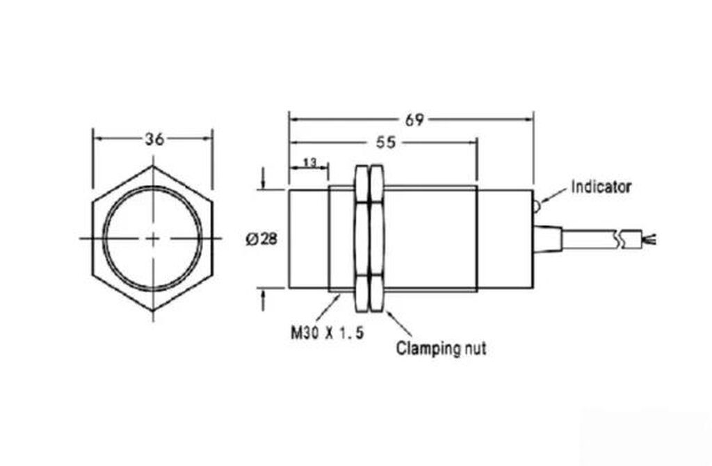 Induktivni senzor M30, cilindrično kućište sa navojem M30 x 1.5 i
