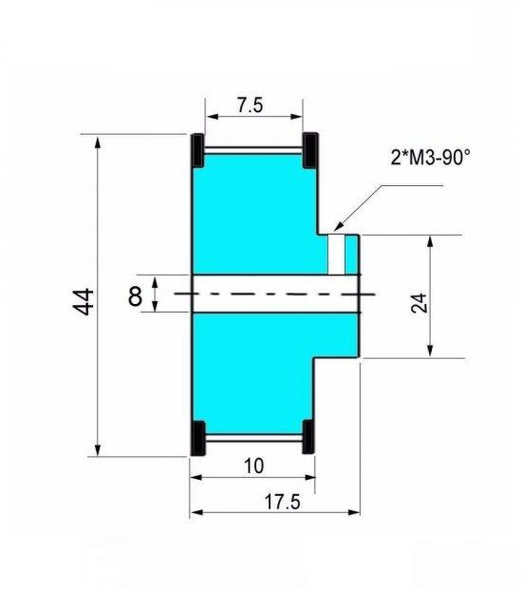 Aluminijumska GT2 remenica – 60 zuba, širina remena 8 mm Tehničke