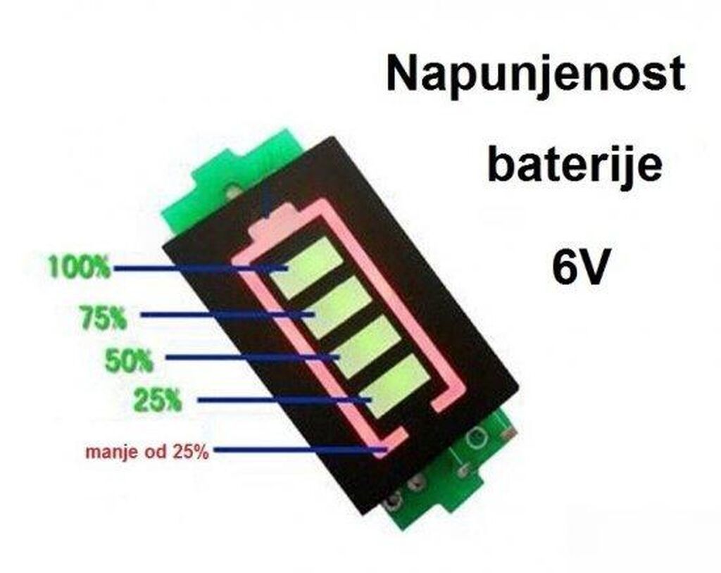 Indikator napunjenosti baterije – 6V Opis: - Elektronski merač nivoa