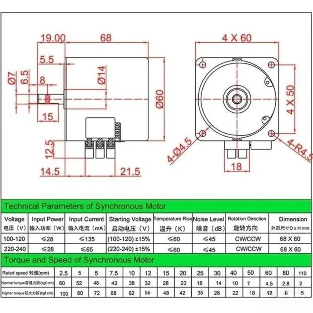 Sinhroni motor 220–240 V, 60 o/min Opis: - Jednofazni sinhroni motor