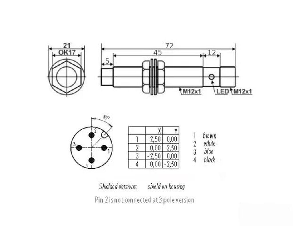 Induktivni senzor M12, cilindrični, navojni - Tip izlaza: PNP, NO +
