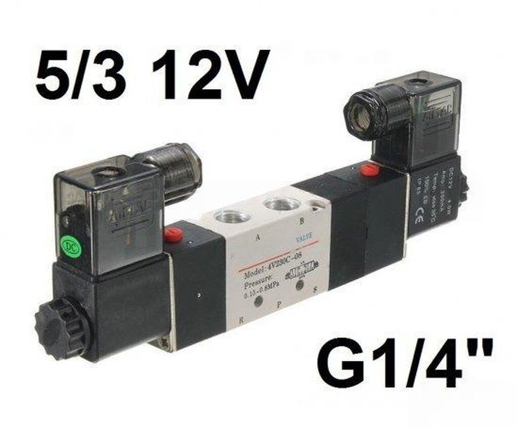 Pneumatski elektromagnetni ventil 5/3, 12V DC, navoj G1/4" Opis: -