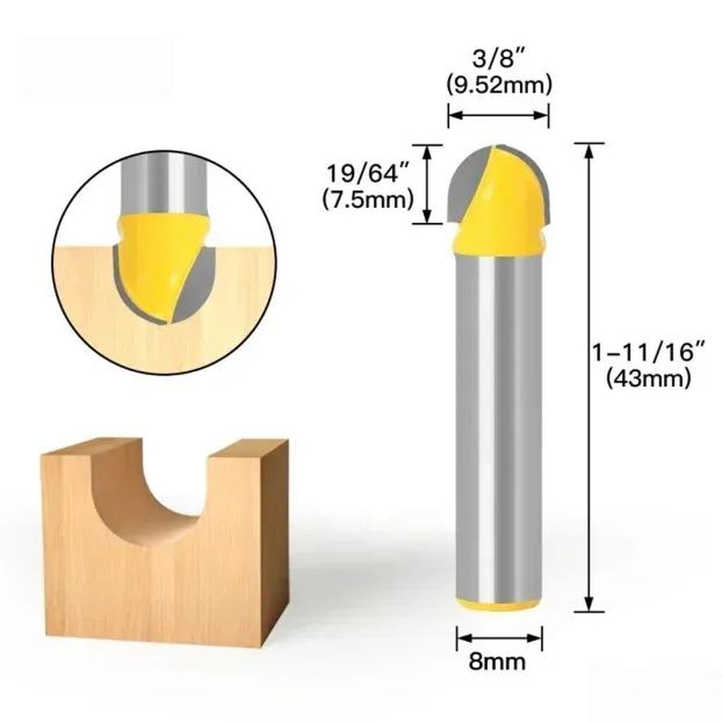 Frezerski bit za glodalicu – poluokrugli (core box) profil, prečnik