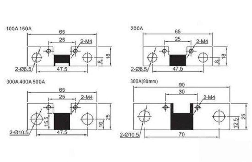 Šant otpornik za merenje struje – 500 A Opis: - Precizni šant (shunt)