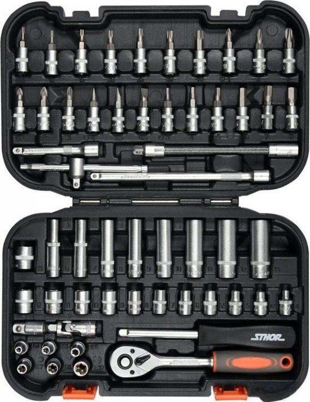 STHOR 58643 – set nasadnih ključeva i bitova 1/4" (46 delova) u koferu