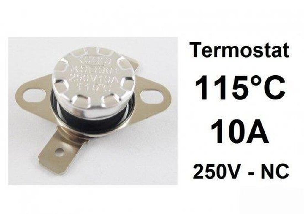 Termostat KSD301 – 115°C, 250V/10A, NC (normalno zatvoren) - Tip
