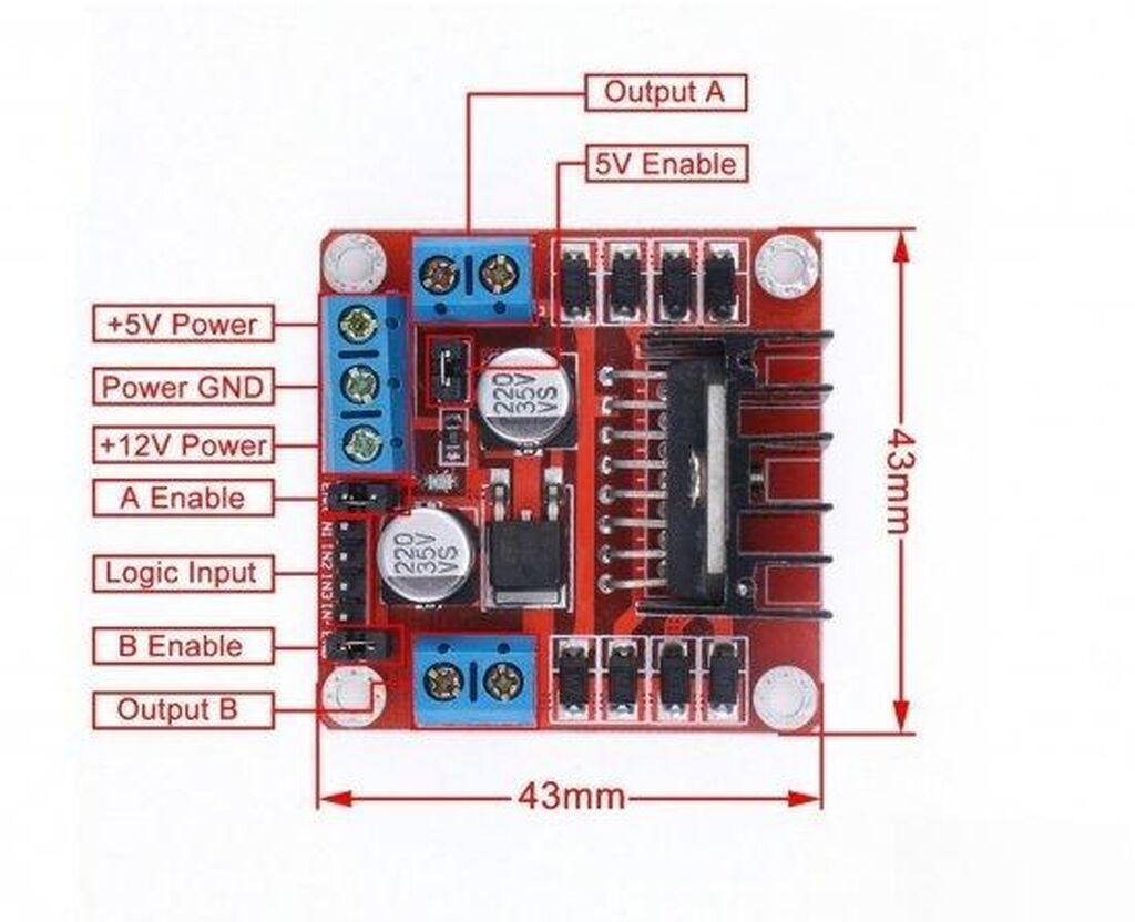 L298N dual H‑bridge drajver za DC motore i step motore Ključne