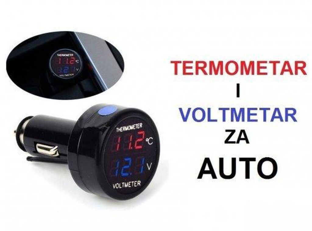 Digitalni termometar i voltmetar za auto (za upaljač) - Uređaj 2 u 1